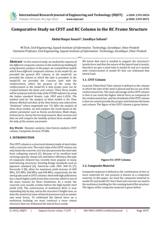 Comparative Study on CFST and RC Column in the RC Frame Structure | PDF
