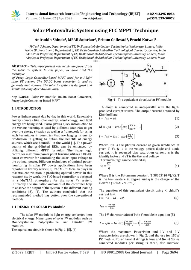 Solar Photovoltaic System using FLC MPPT Technique | PDF