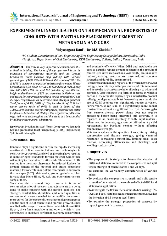 EXPERIMENTAL INVESTIGATION ON THE MECHANICAL PROPERTIES OF CONCRETE ...