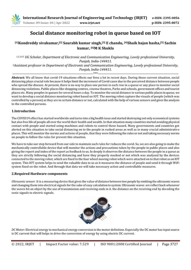 Social distance monitoring robot in queue based on IOT | PDF
