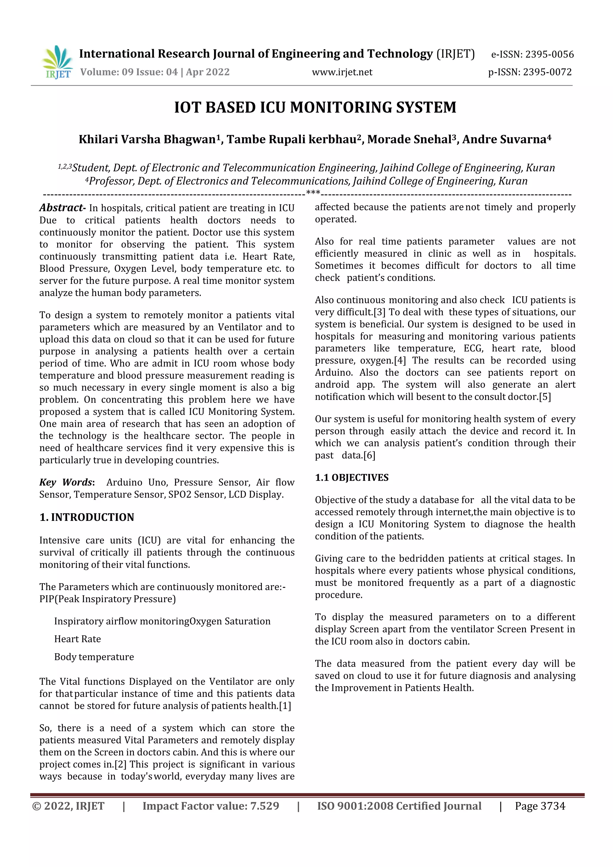 IOT BASED ICU MONITORING SYSTEM | PDF