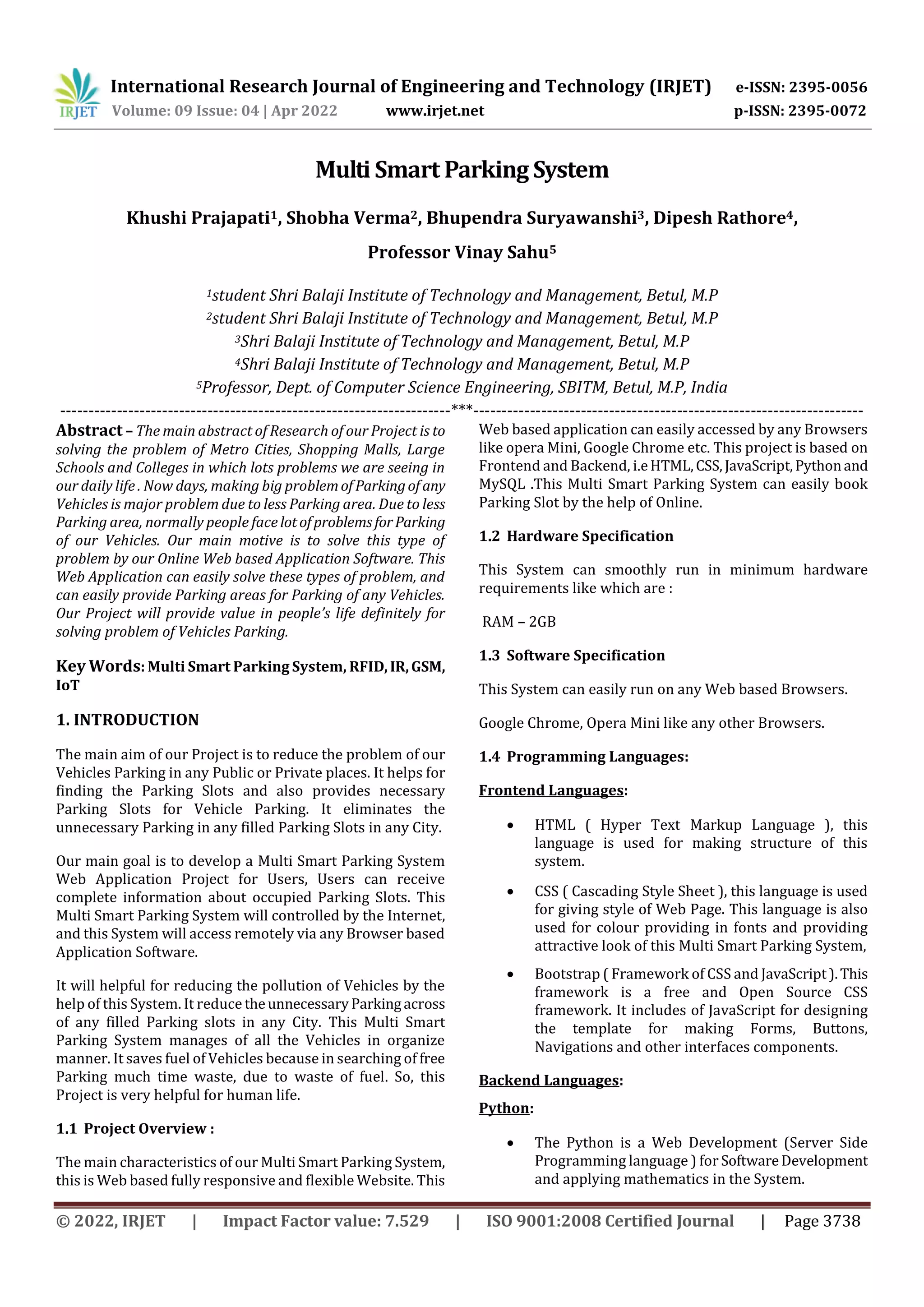 Multi Smart Parking System | PDF