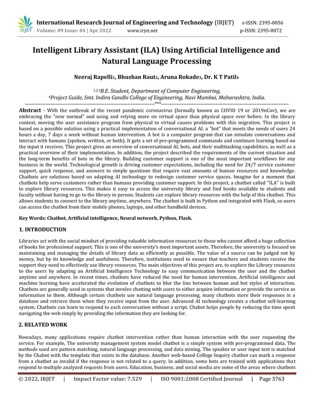 Intelligent Library Assistant (ILA) Using Artificial Intelligence and Natural Language ...
