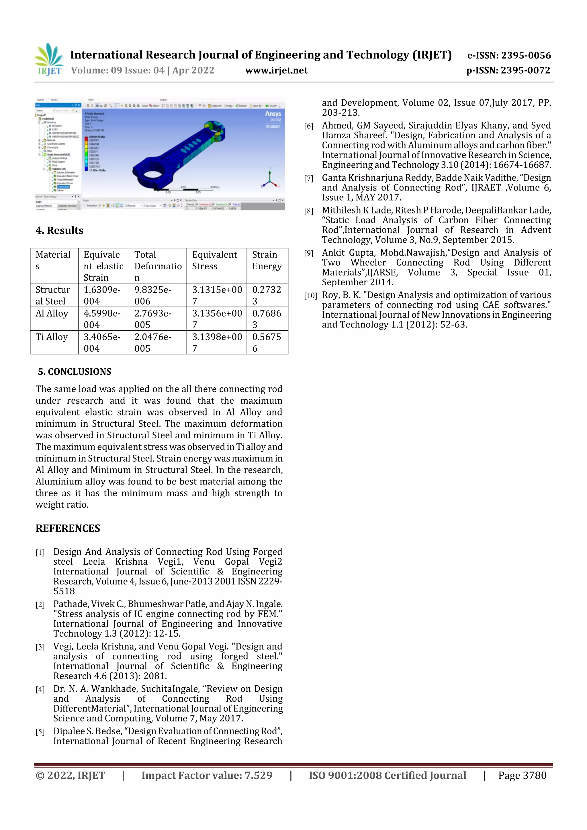 Finite Element Analysis of Connecting Rod for different materials | PDF | Physics | Science