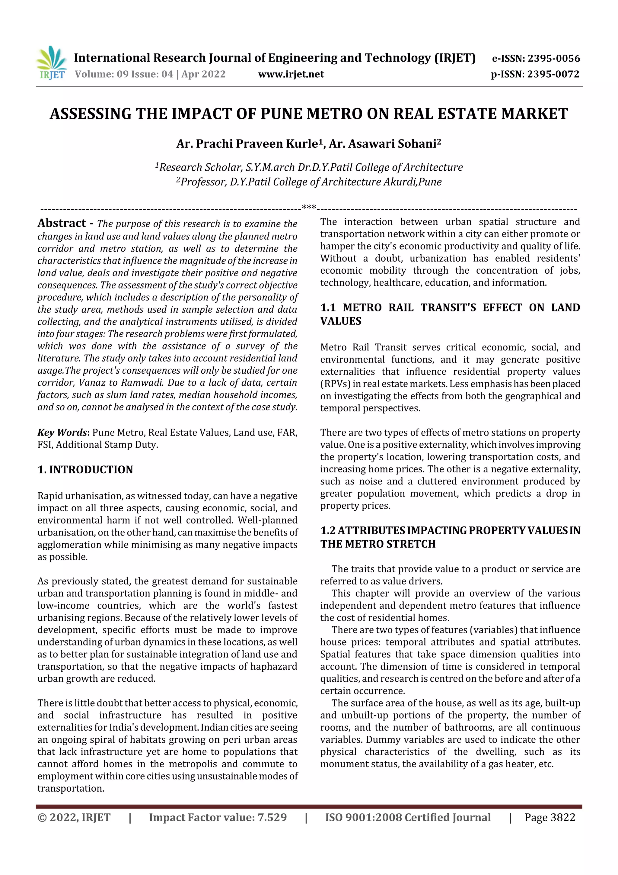 ASSESSING THE IMPACT OF PUNE METRO ON REAL ESTATE MARKET | PDF