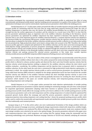 A Review on Effects of Variable Profile on Plastic injection Molding products Quality and ...