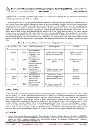 A Review on Effects of Variable Profile on Plastic injection Molding products Quality and ...