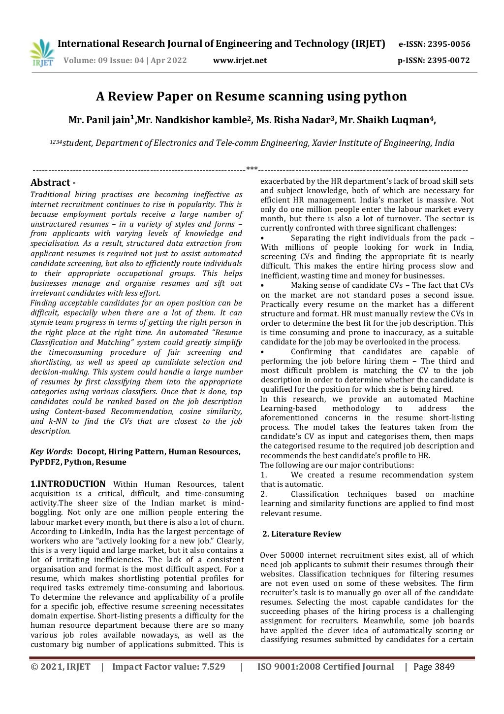 A Review Paper on Resume scanning using python | PDF