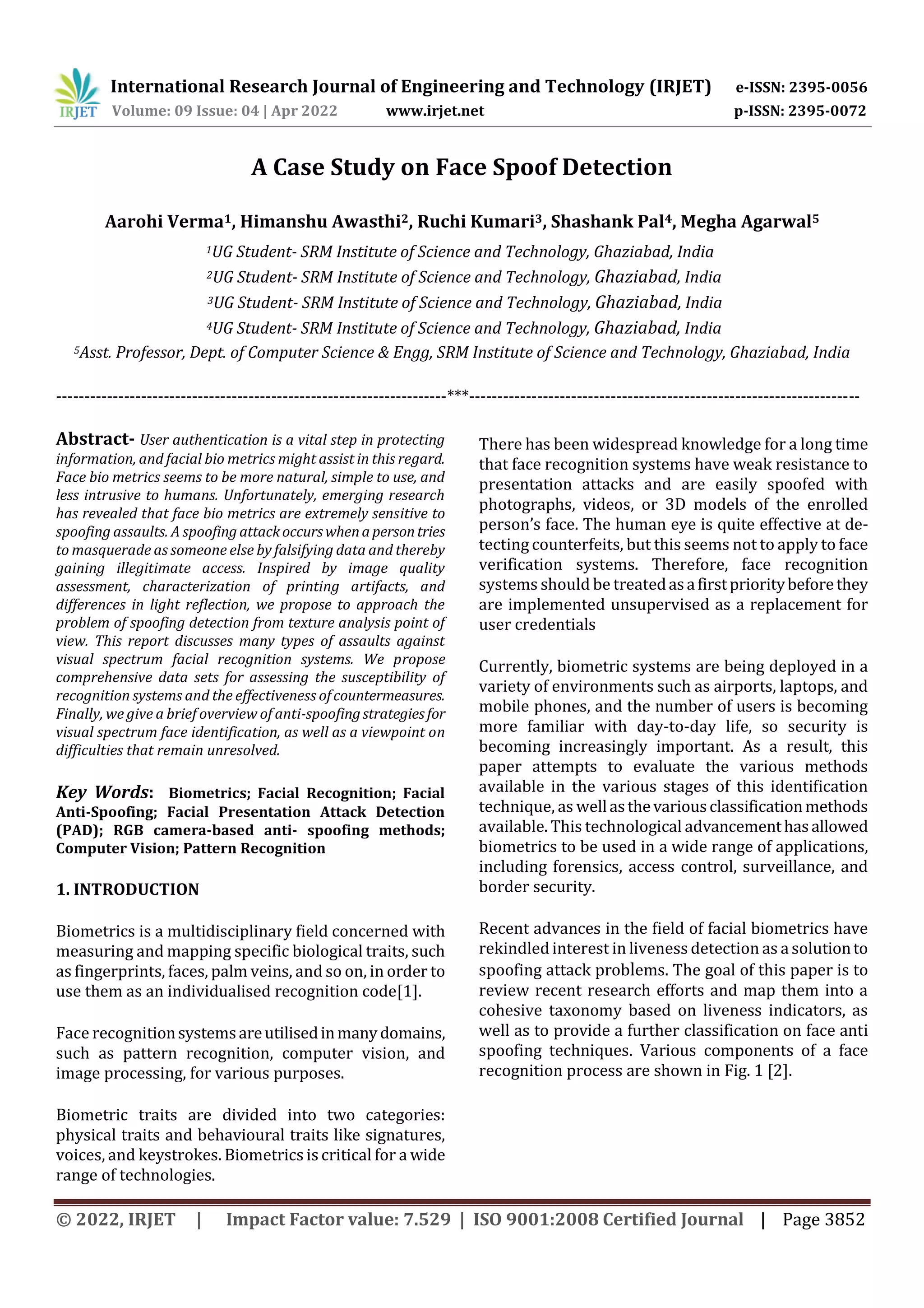 A Case Study on Face Spoof Detection | PDF | Information and Network Security | Computing
