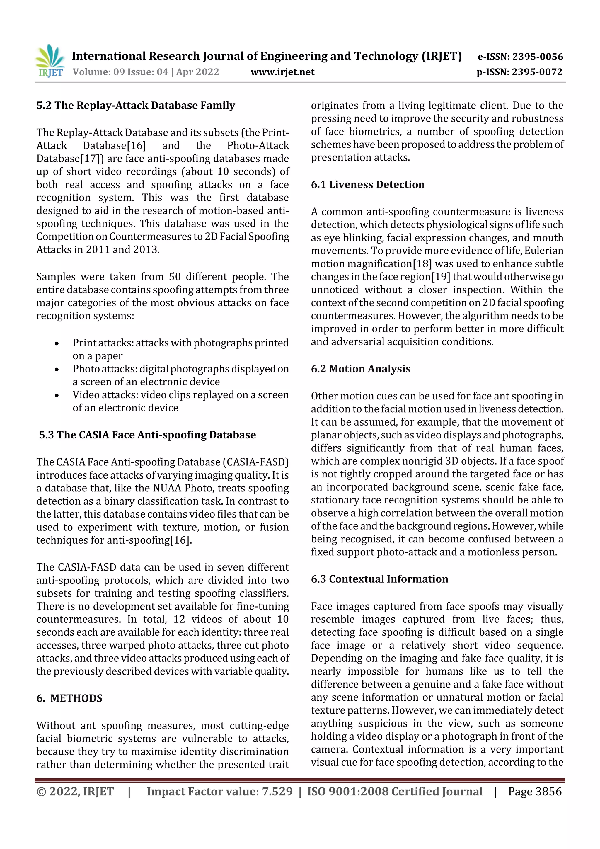 A Case Study on Face Spoof Detection | PDF | Information and Network Security | Computing