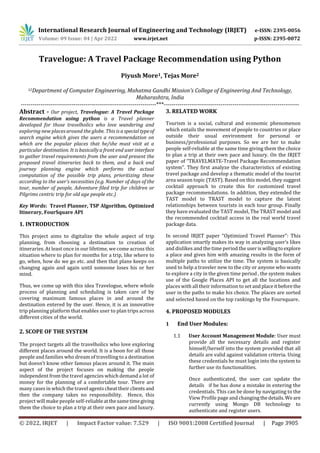 Travelogue: A Travel Package Recommendation using Python | PDF