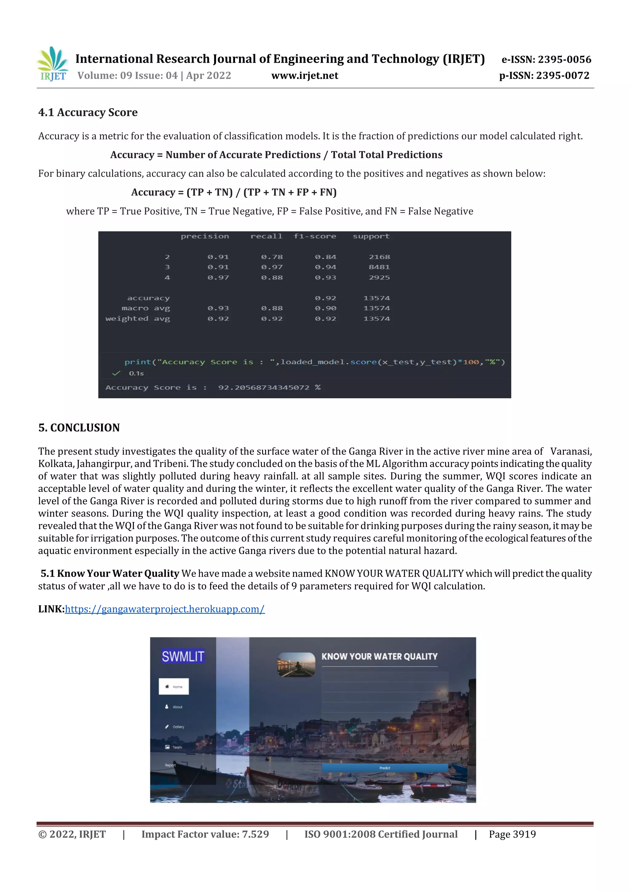 Water Quality Index Calculation of River Ganga using Decision Tree ...