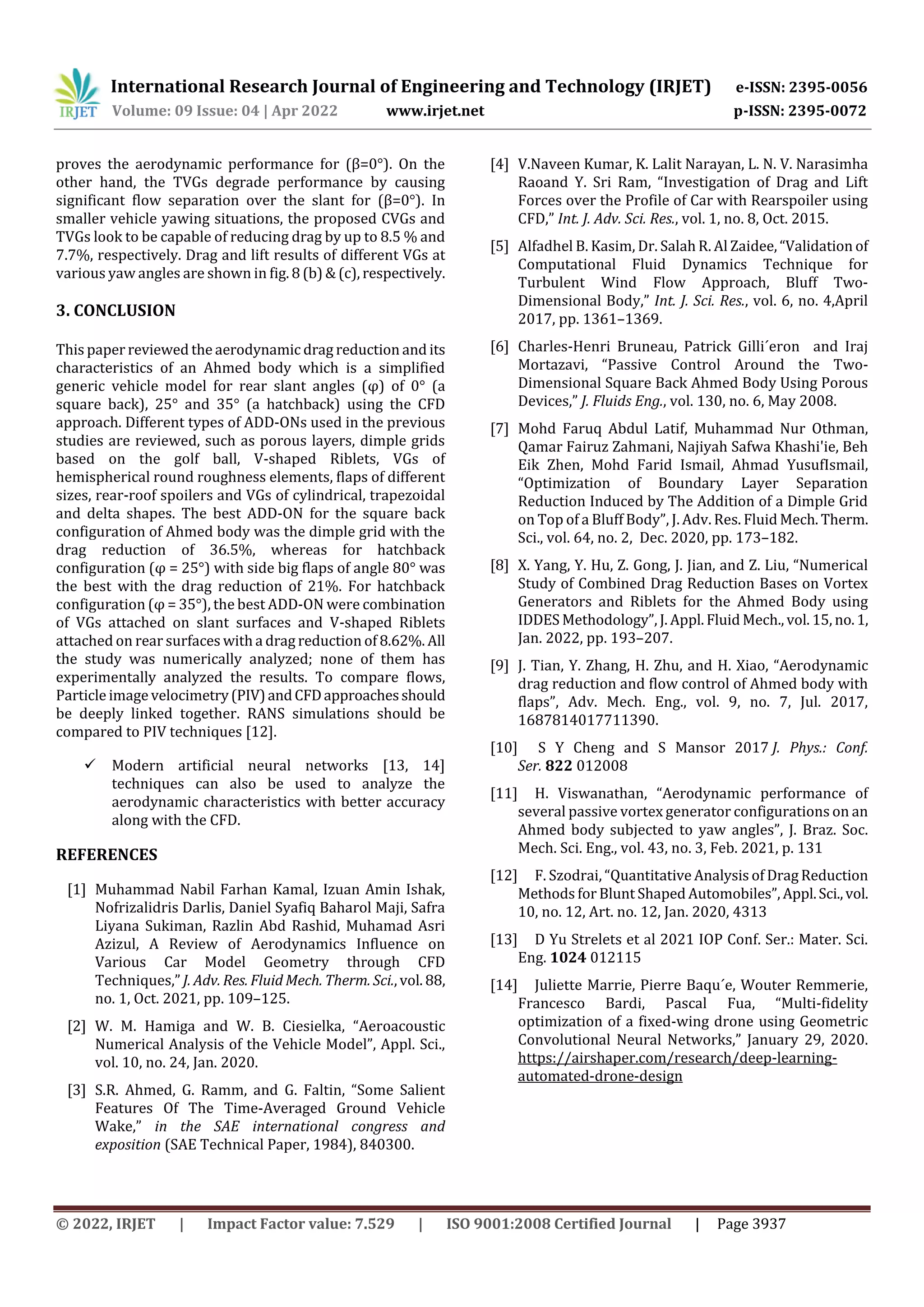 A Review on Drag Reduction Methods of Ahmed Body at Different Rear Slant Angles using ...