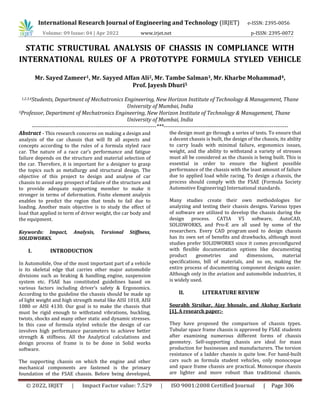 STATIC STRUCTURAL ANALYSIS OF CHASSIS IN COMPLIANCE WITH INTERNATIONAL RULES OF A PROTOTYPE ...