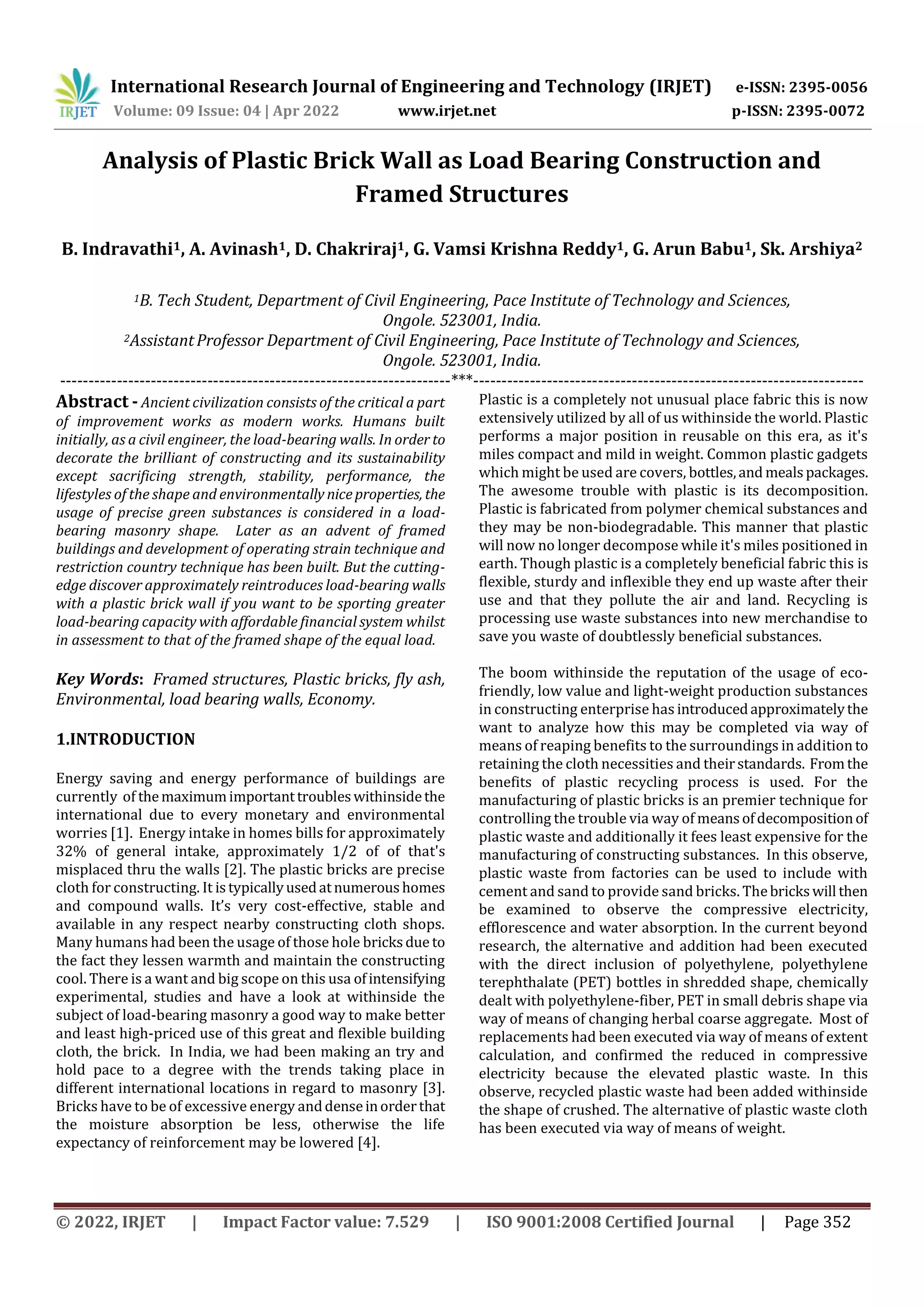 Analysis of Plastic Brick Wall as Load Bearing Construction and Framed Structures | PDF