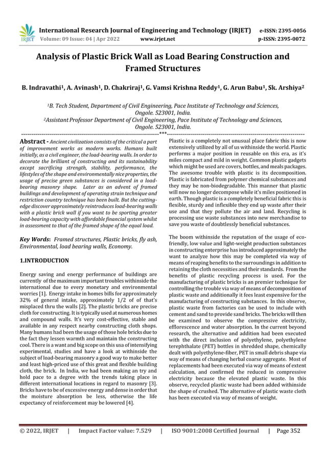 Analysis of Plastic Brick Wall as Load Bearing Construction and Framed Structures | PDF