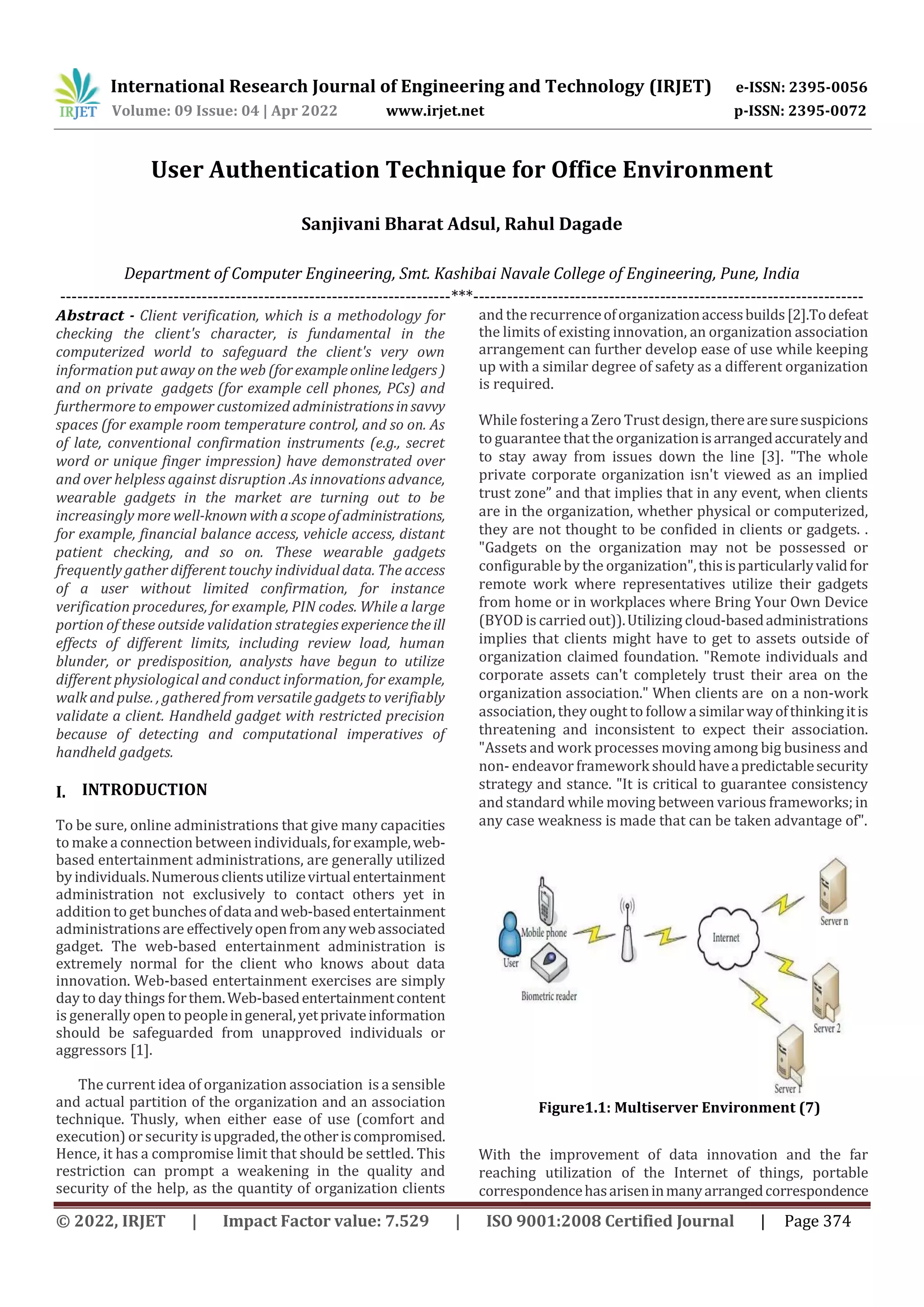 User Authentication Technique for Office Environment | PDF
