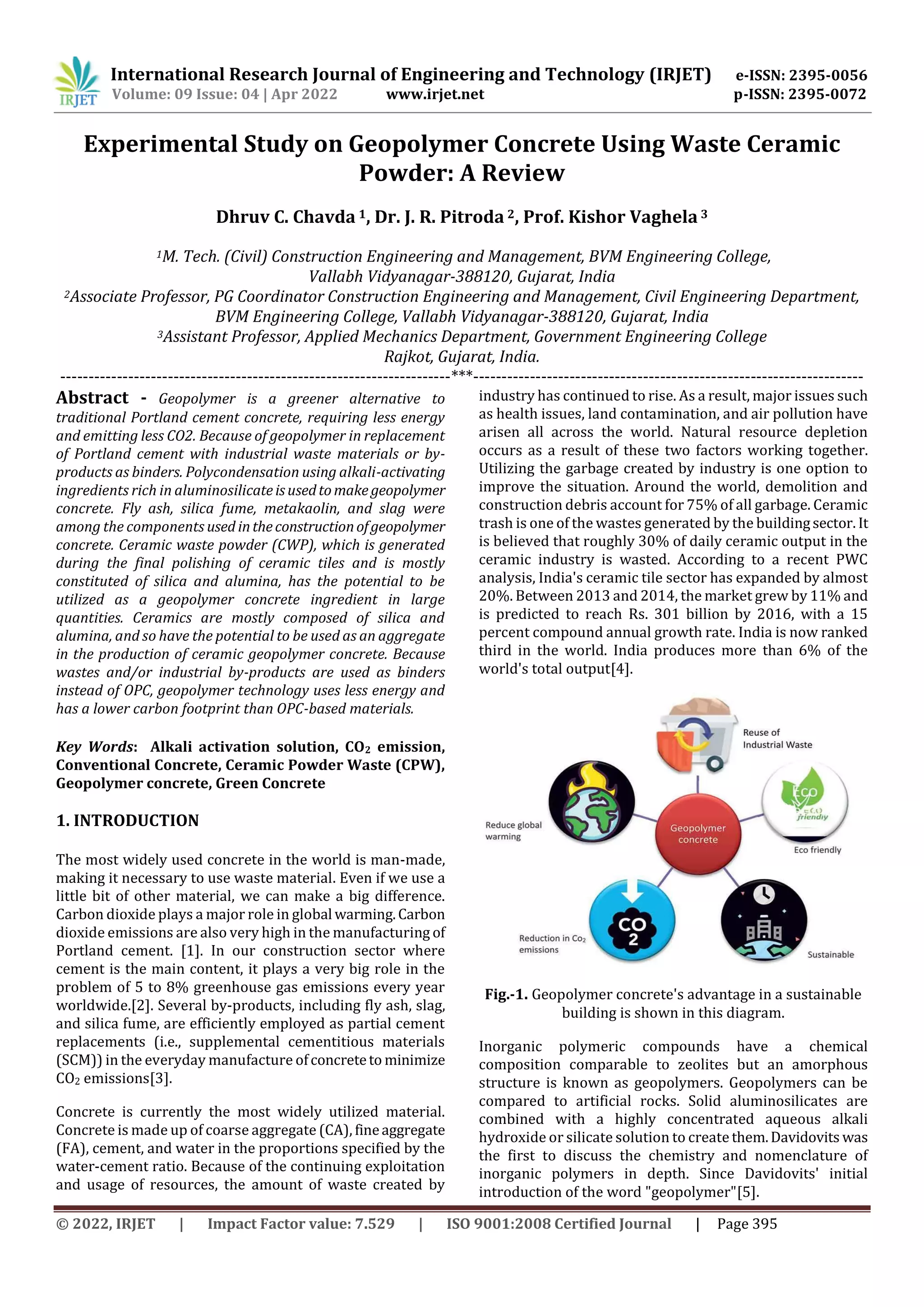 Experimental Study on Geopolymer Concrete Using Waste Ceramic Powder: A ...