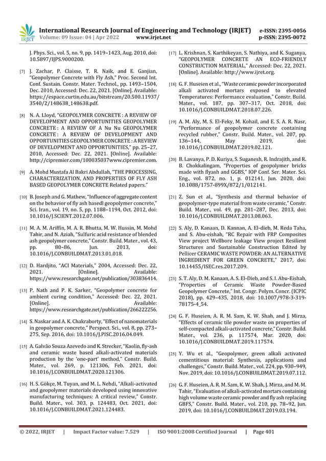 Experimental Study on Geopolymer Concrete Using Waste Ceramic Powder: A ...