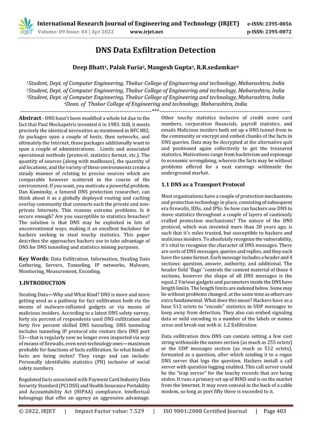 DNS Data Exfiltration Detection | PDF | Internet | Computing
