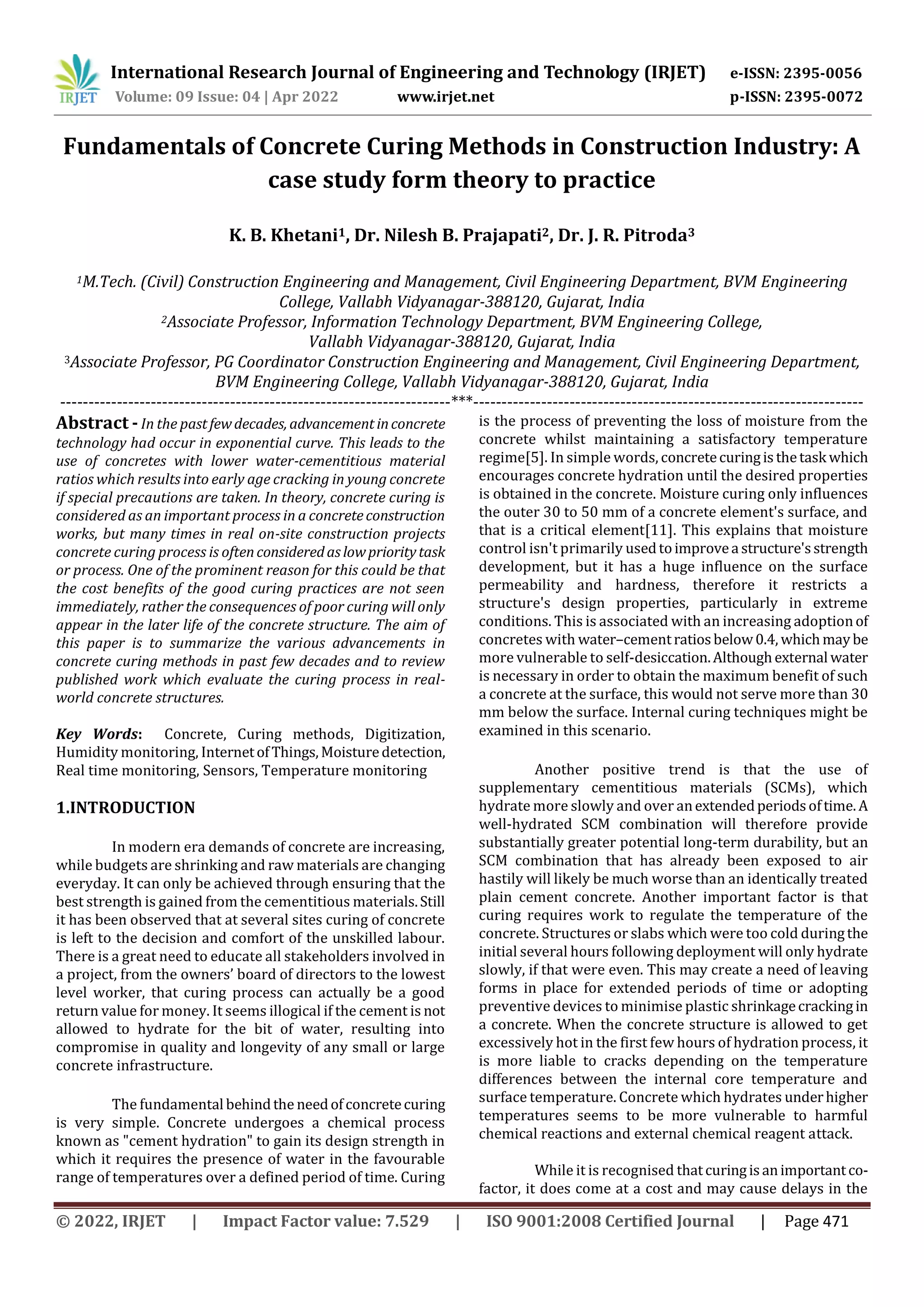 Fundamentals of Concrete Curing Methods in Construction Industry: A case study form theory to ...