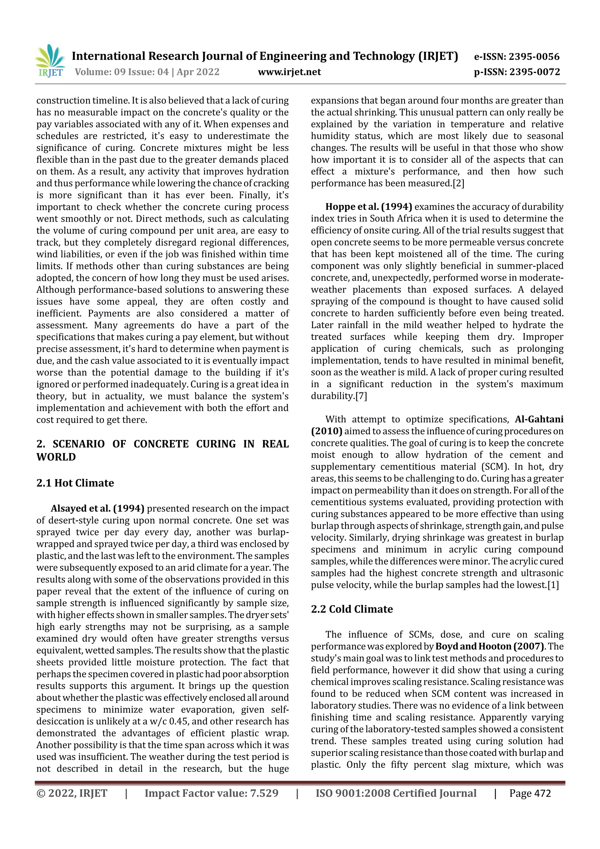 Fundamentals of Concrete Curing Methods in Construction Industry: A ...