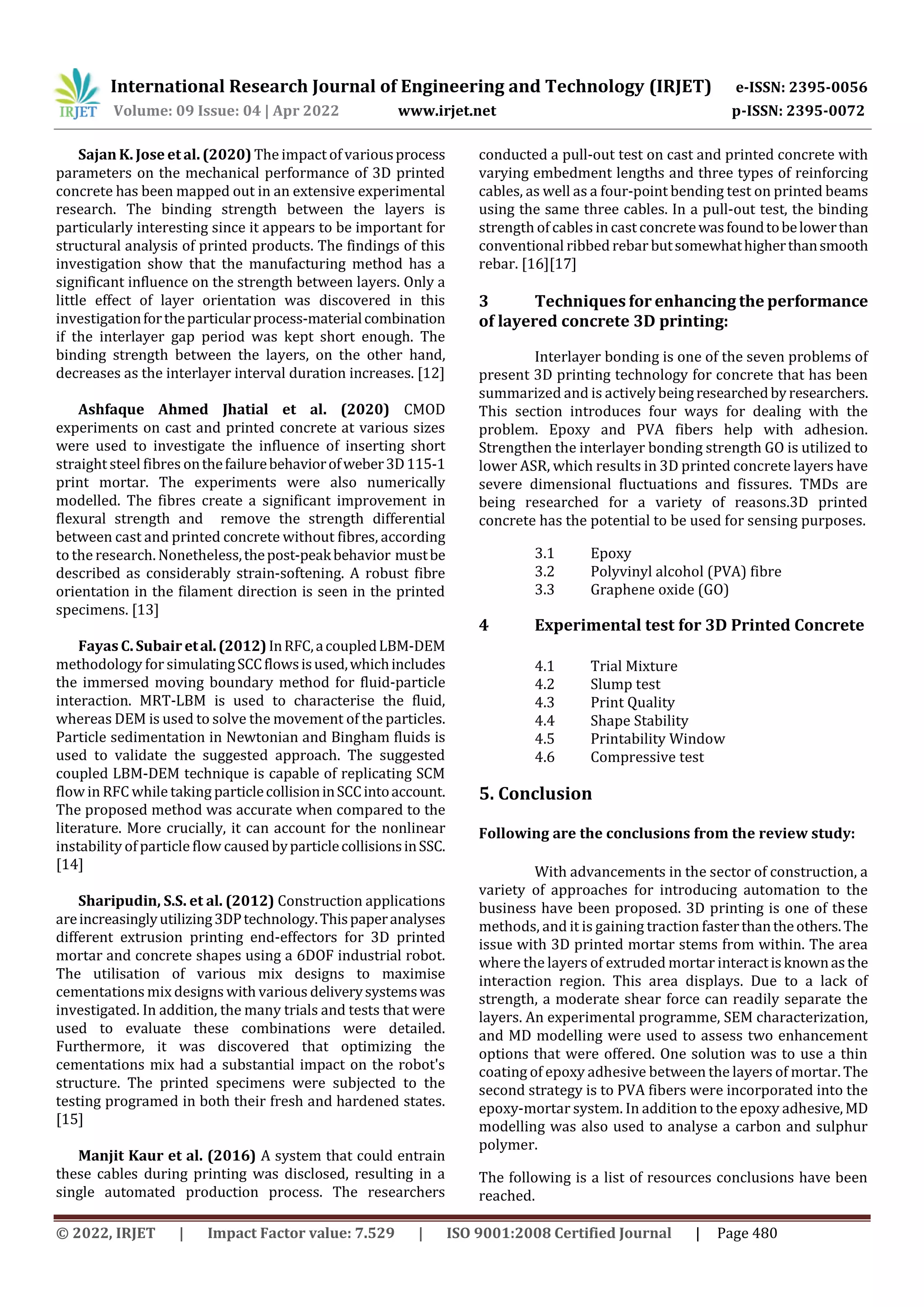 Experimental Investigation on Interlayer Bonding Strength of 3D Printed Concrete: A Review | PDF