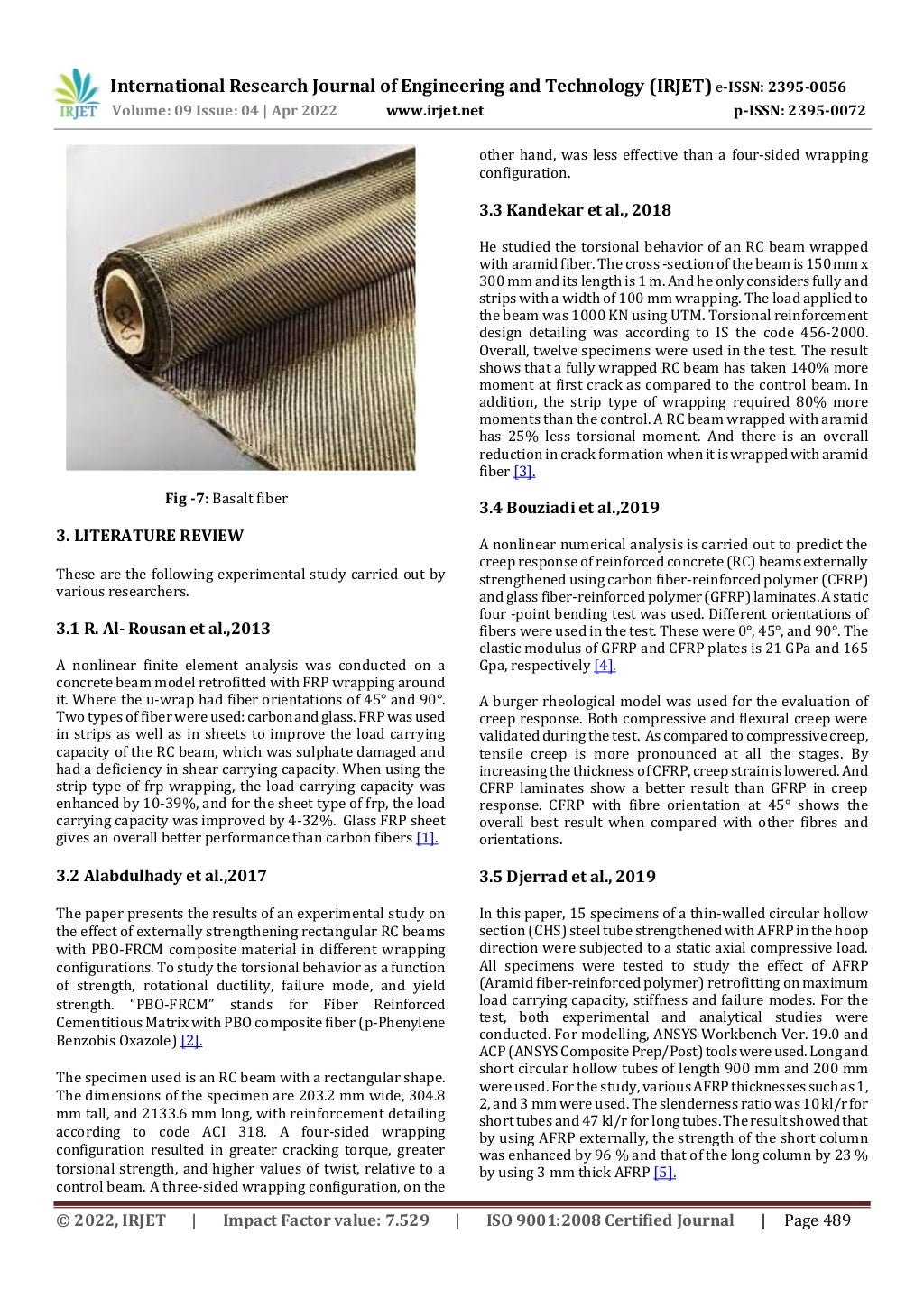 Literature review on FRP wrapping over structural components | PDF