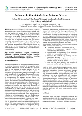 Review on Sentiment Analysis on Customer Reviews | PDF