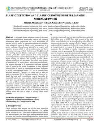 PLASTIC DETECTION AND CLASSIFICATION USING DEEP LEARNING NEURAL NETWORK | PDF