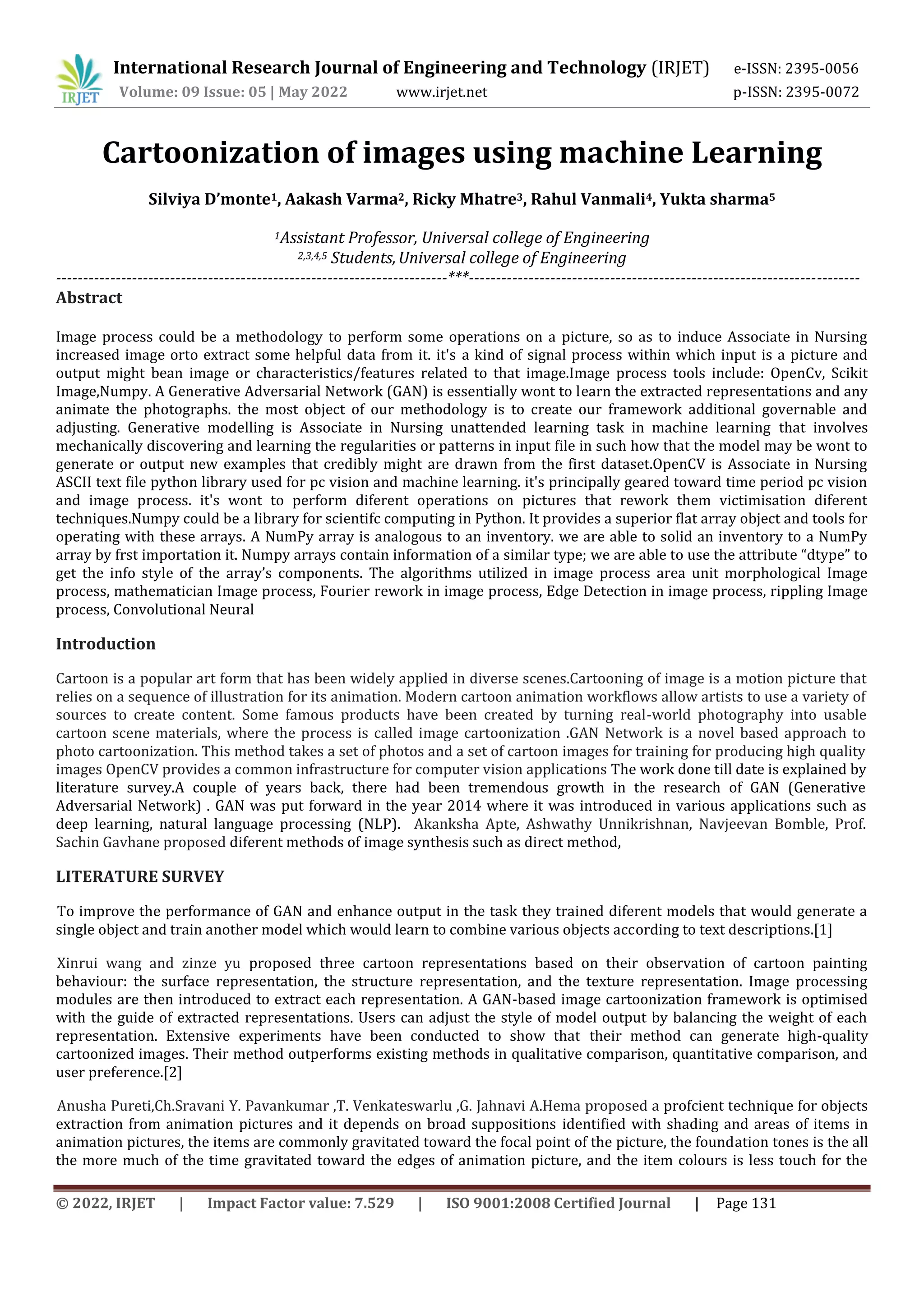 Cartoonization of images using machine Learning | PDF