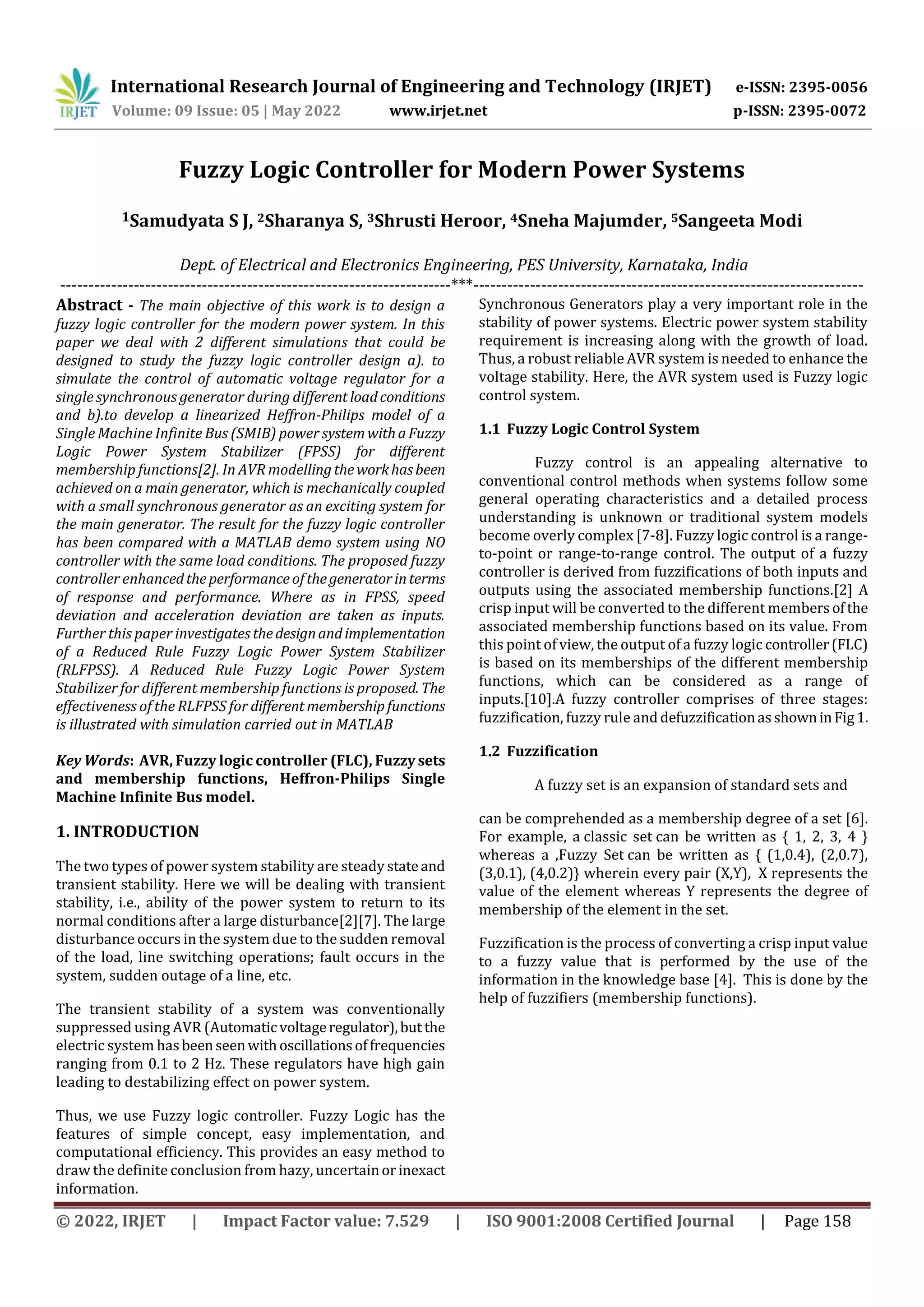 Fuzzy Logic Controller for Modern Power Systems | PDF