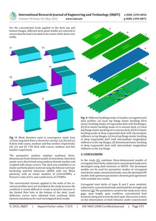 A Parametric Finite Element Study on Concentrated Load Distribution in Corrugated Steel Decks | PDF