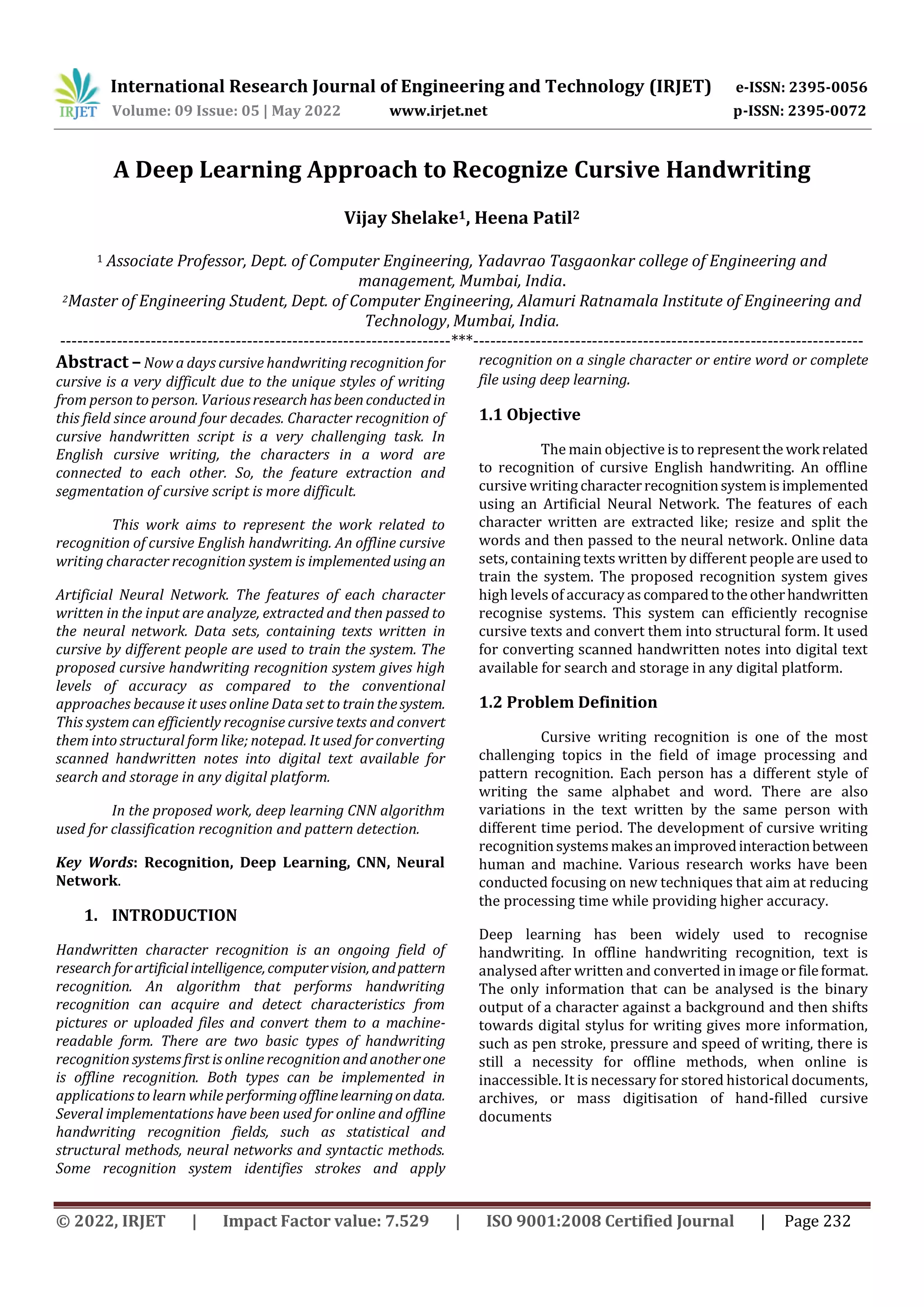 A Deep Learning Approach to Recognize Cursive Handwriting | PDF