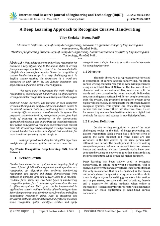 A Deep Learning Approach to Recognize Cursive Handwriting | PDF