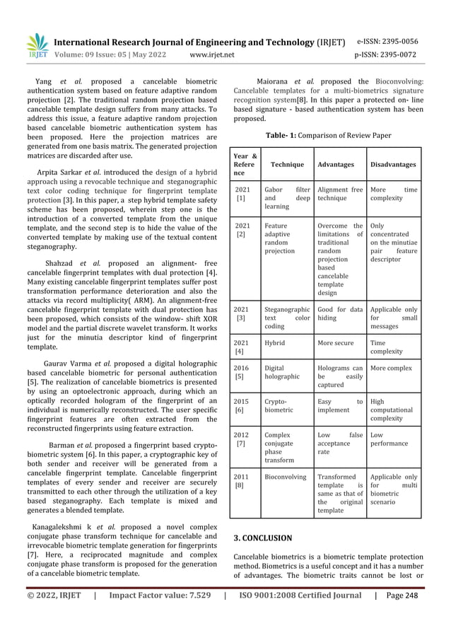 A REVIEW ON CANCELABLE BIOMETRIC AUTHENTICATION | PDF