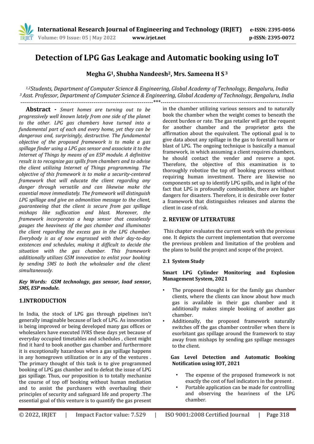 Detection of LPG Gas Leakage and Automatic booking using IoT | PDF