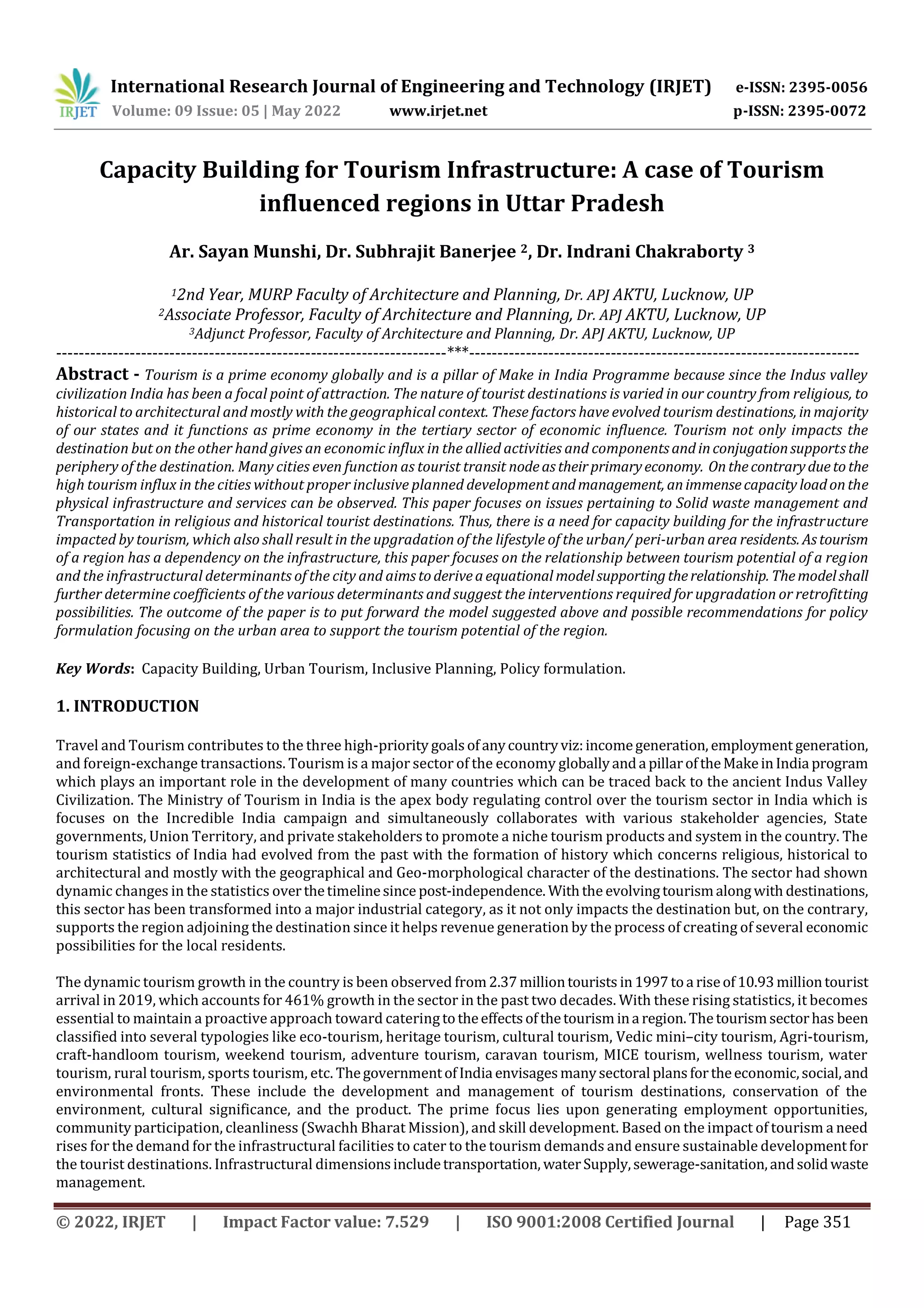 Capacity Building for Tourism Infrastructure: A case of Tourism ...