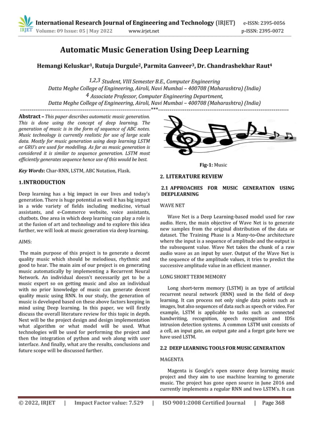 Automatic Music Generation Using Deep Learning | PDF