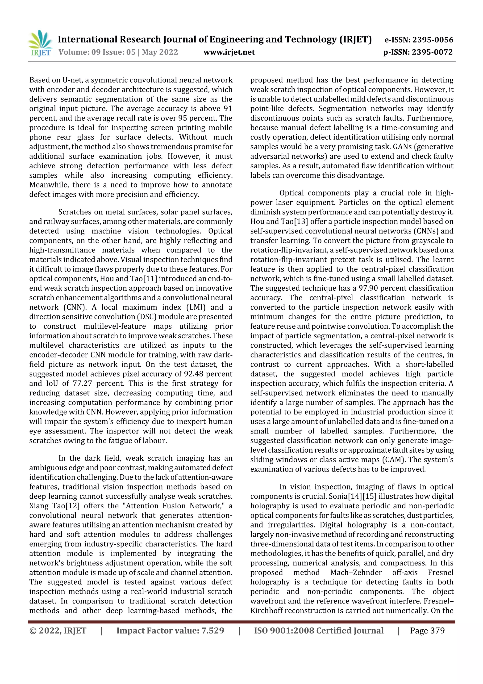 Defect Detection And Classification Of Optical Components A Review Pdf