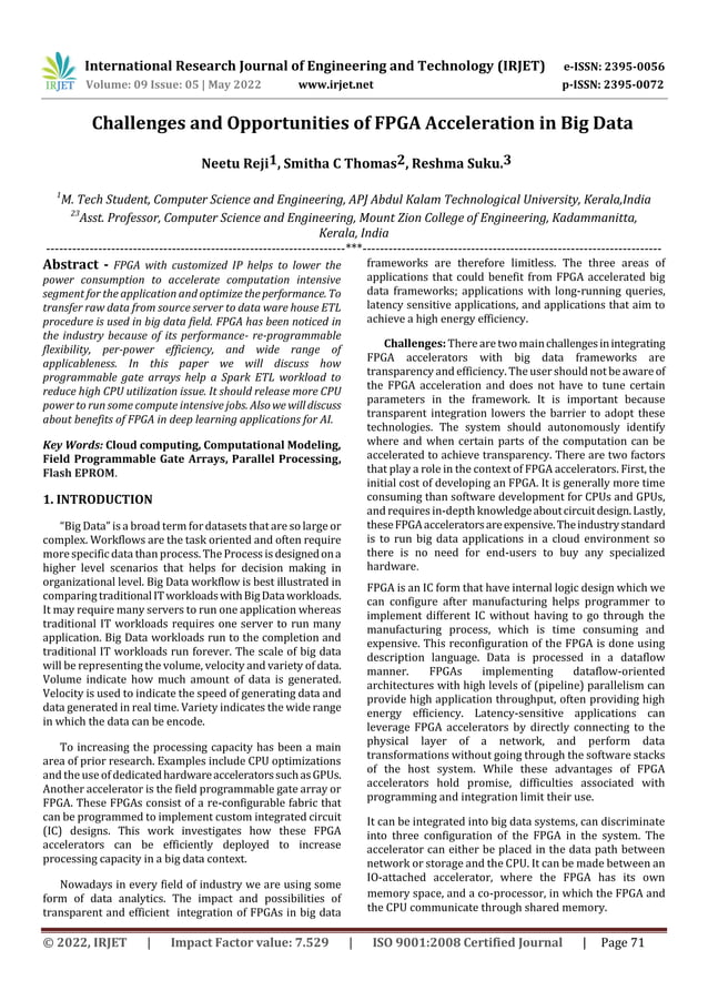 Challenges and Opportunities of FPGA Acceleration in Big Data | PDF