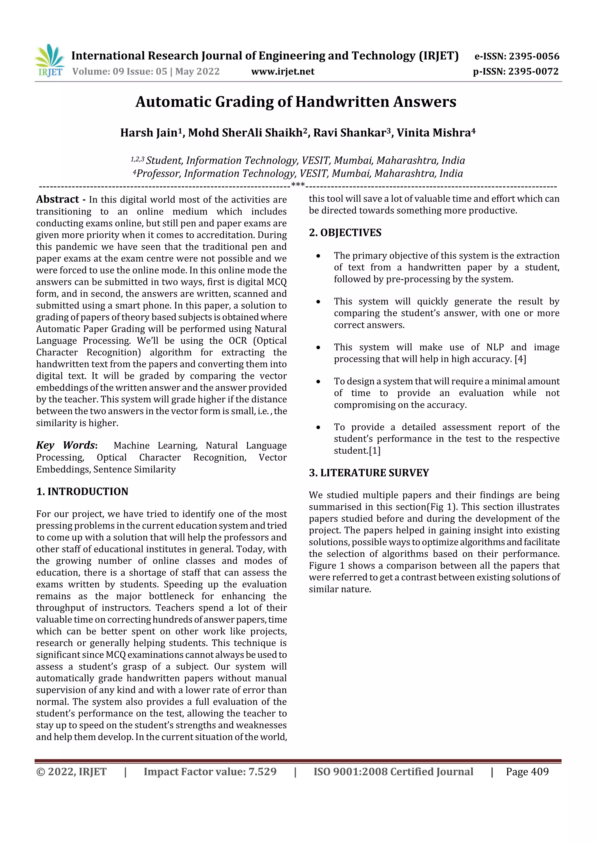 Automatic Grading of Handwritten Answers | PDF