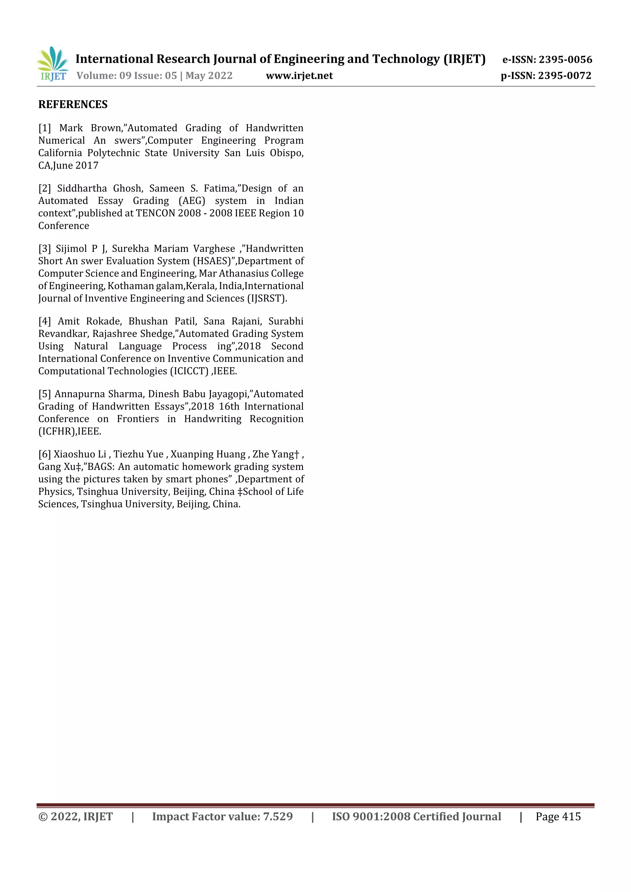 Automatic Grading of Handwritten Answers | PDF