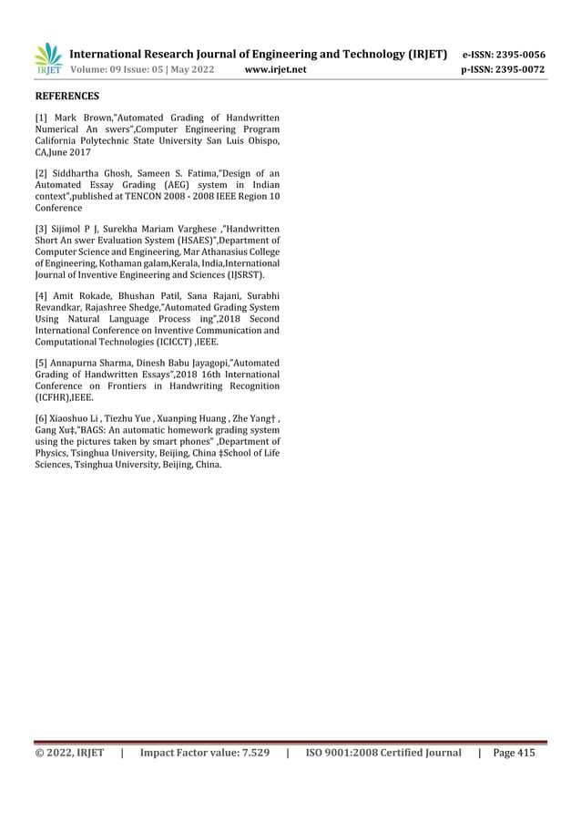 Automatic Grading of Handwritten Answers | PDF