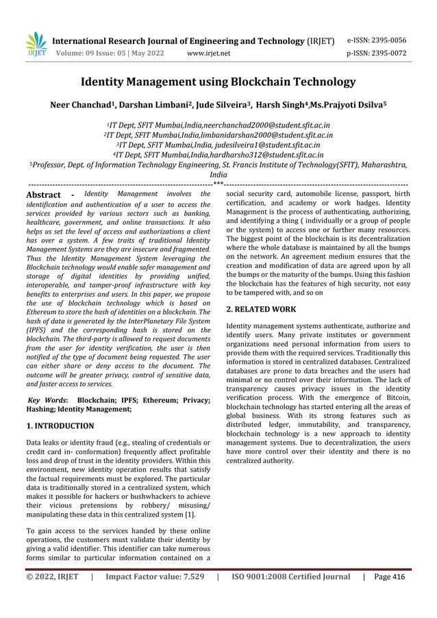 Identity Management Using Blockchain Technology Pdf