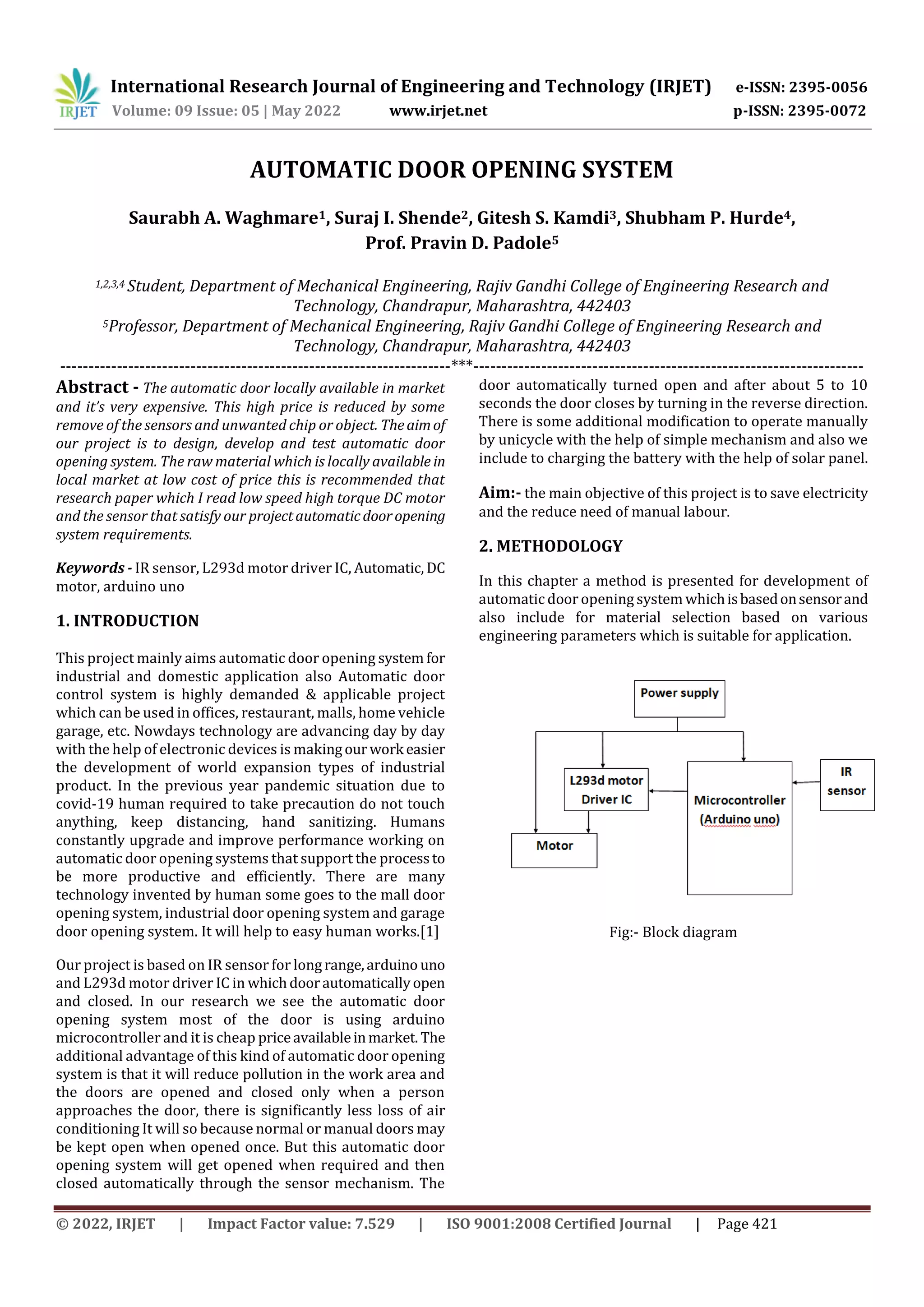 AUTOMATIC DOOR OPENING SYSTEM | PDF
