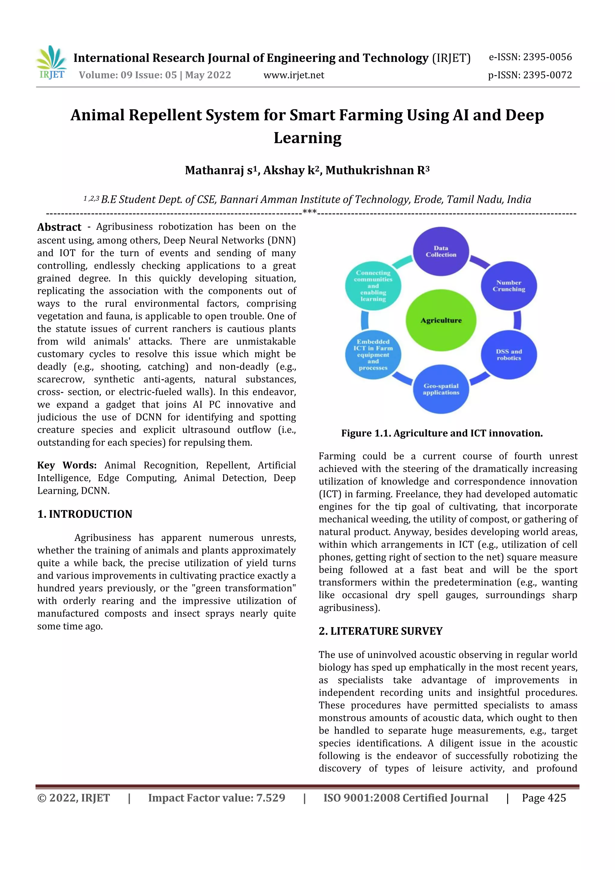 Animal Repellent System for Smart Farming Using AI and Deep Learning | PDF