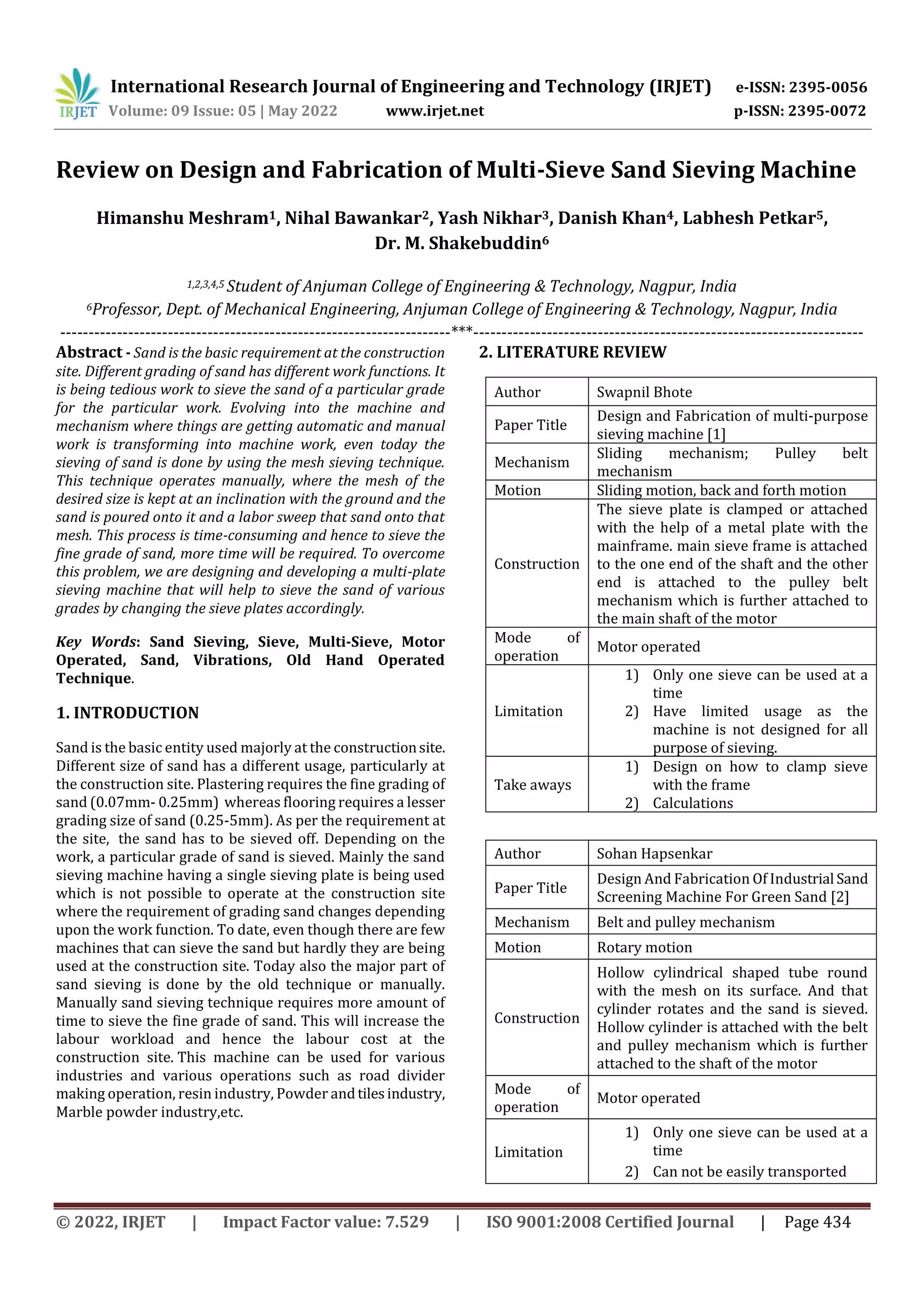 Review on Design and Fabrication of Multi-Sieve Sand Sieving Machine ...