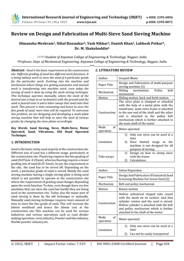 Review on Design and Fabrication of Multi-Sieve Sand Sieving Machine ...