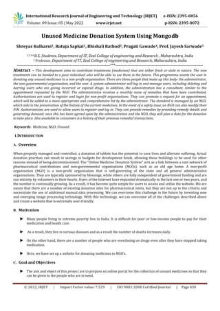 Unused Medicine Donation System Using Mongodb | PDF